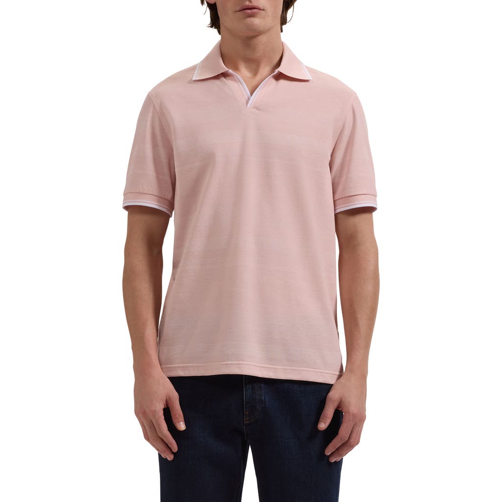 BUGATCHI textured stripe johnny collar polo